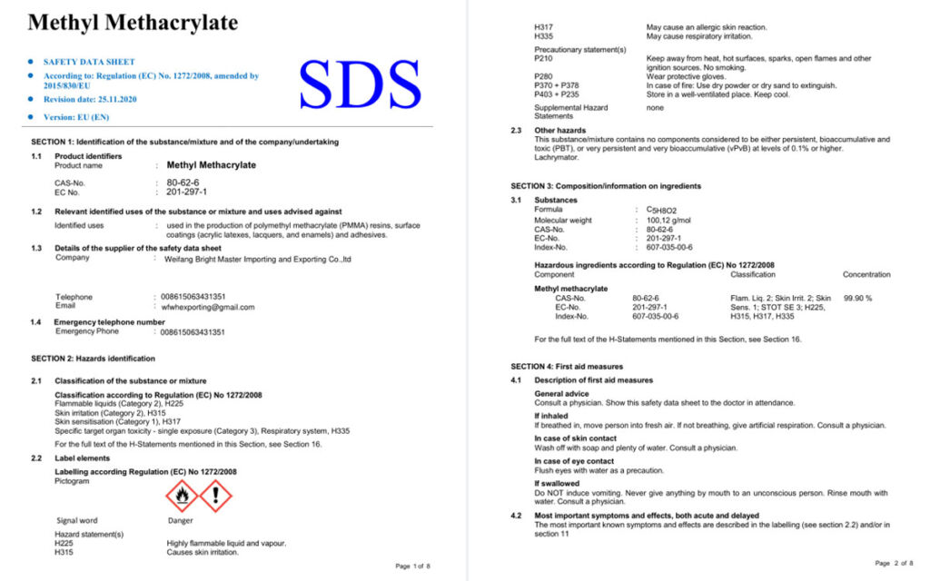 MMA(Methyl Methacrylate) – Weifang Bright Master Importing and ...